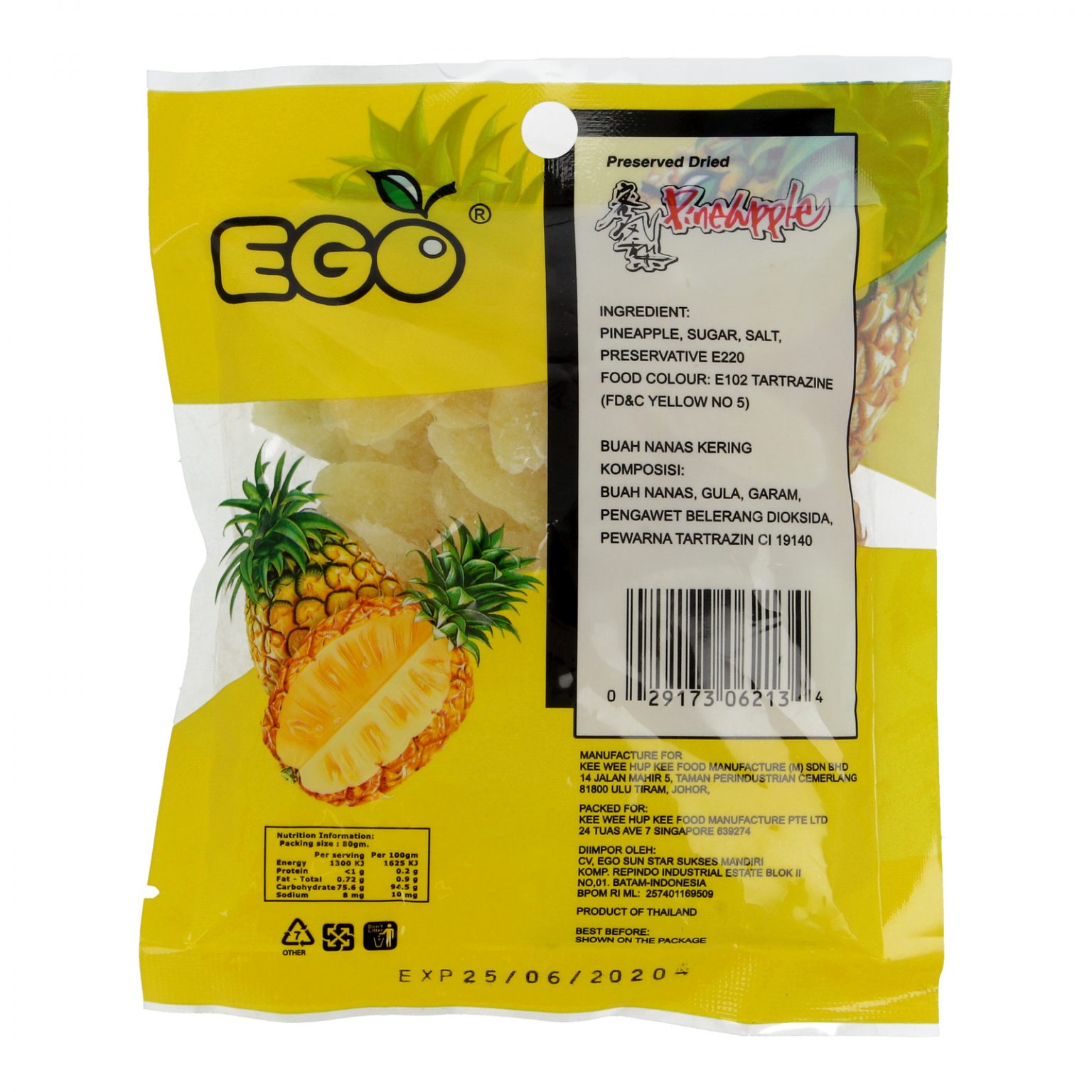 EGO Preserved Dried Pineapple 80g - EGO Foods